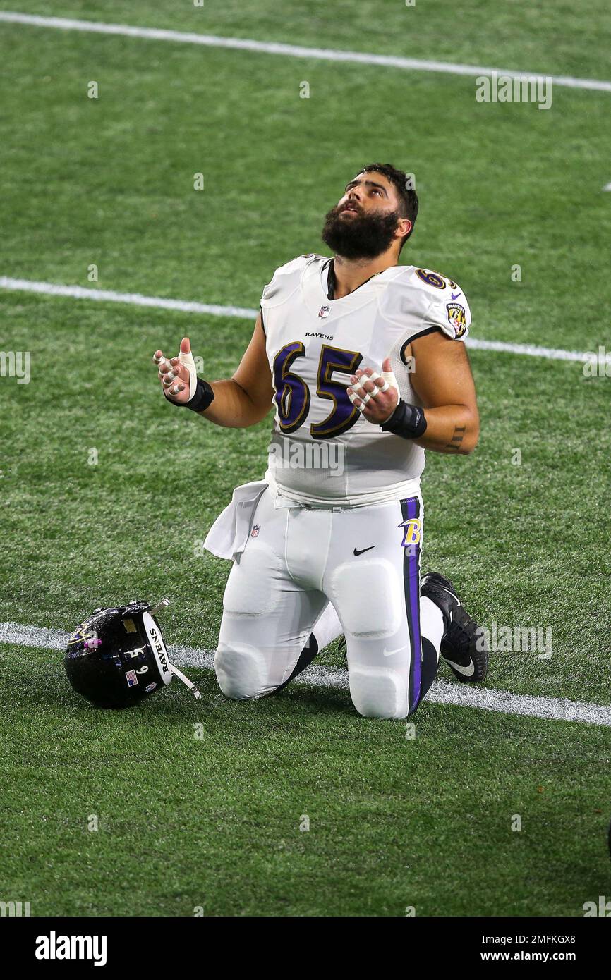Baltimore Ravens offensive lineman Patrick Mekari (65) prior to an NFL ...