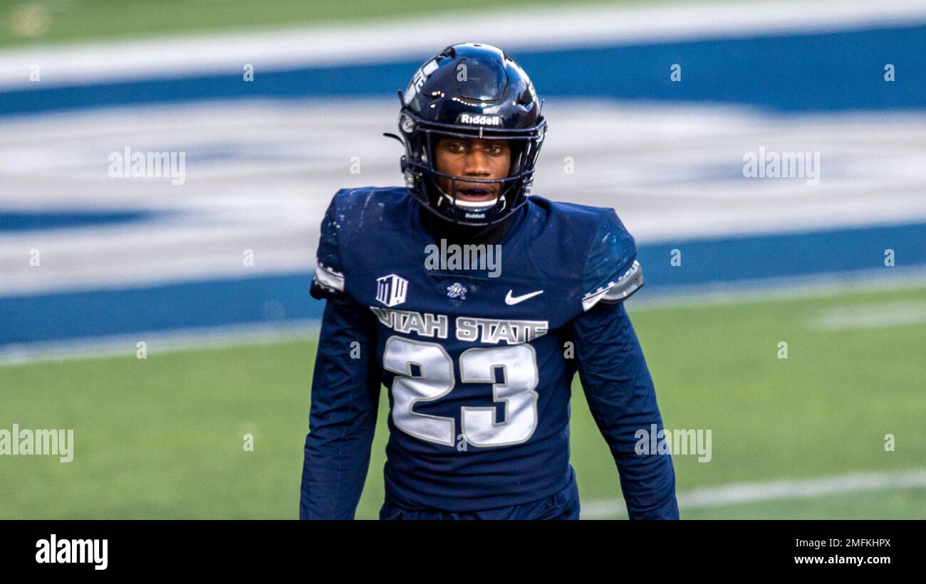 Utah State Aggies safety Dominic Tatum (23) lines up during an NCAA ...