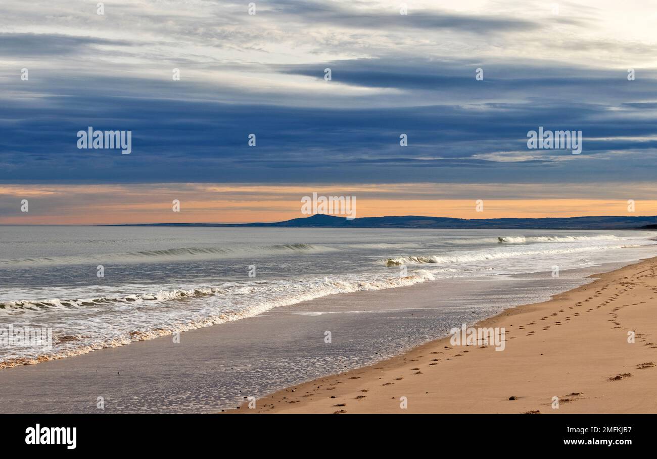 Lossiemouth Moray Scotland East Beach early morning sky footprints in ...