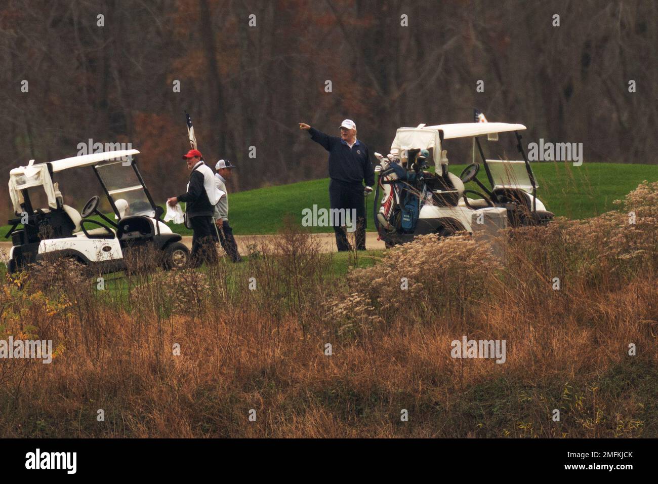 President Donald Trump plays golf at Trump National Golf Club in ...