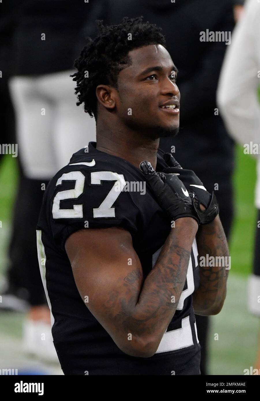 Las Vegas Raiders cornerback Trayvon Mullen #27 is seen on the ...