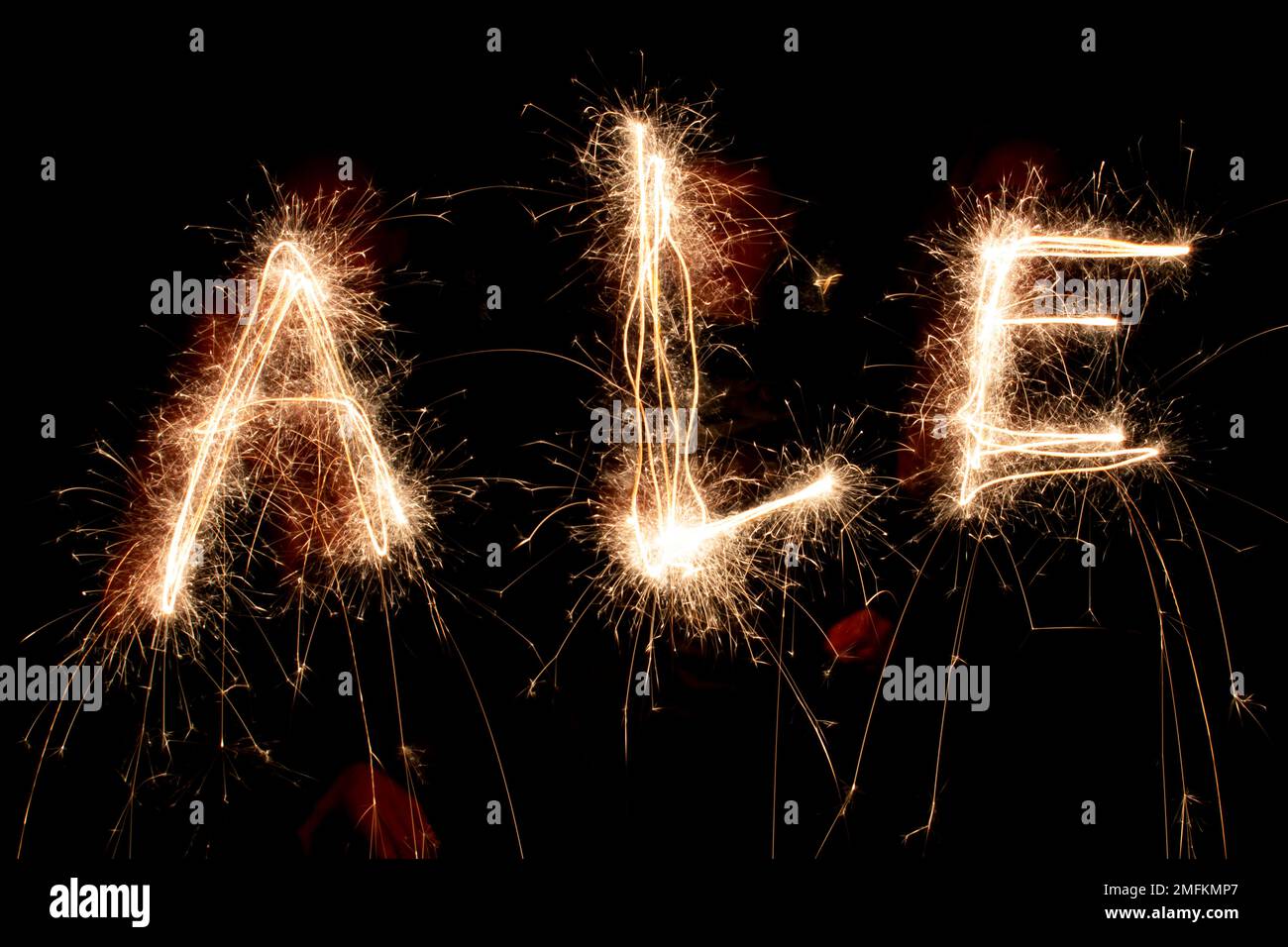 Different figures, letters or drawings created at night with flares ...