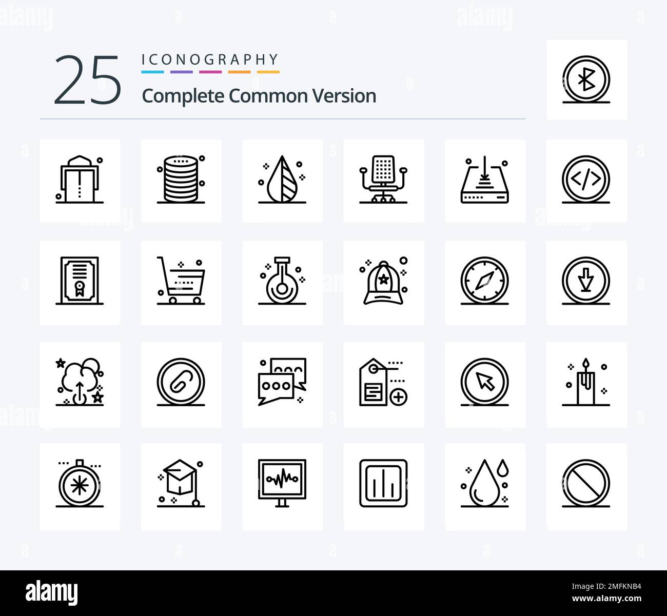 Complete Common Version 25 Line icon pack including download. arrow. color. work. chair Stock ...