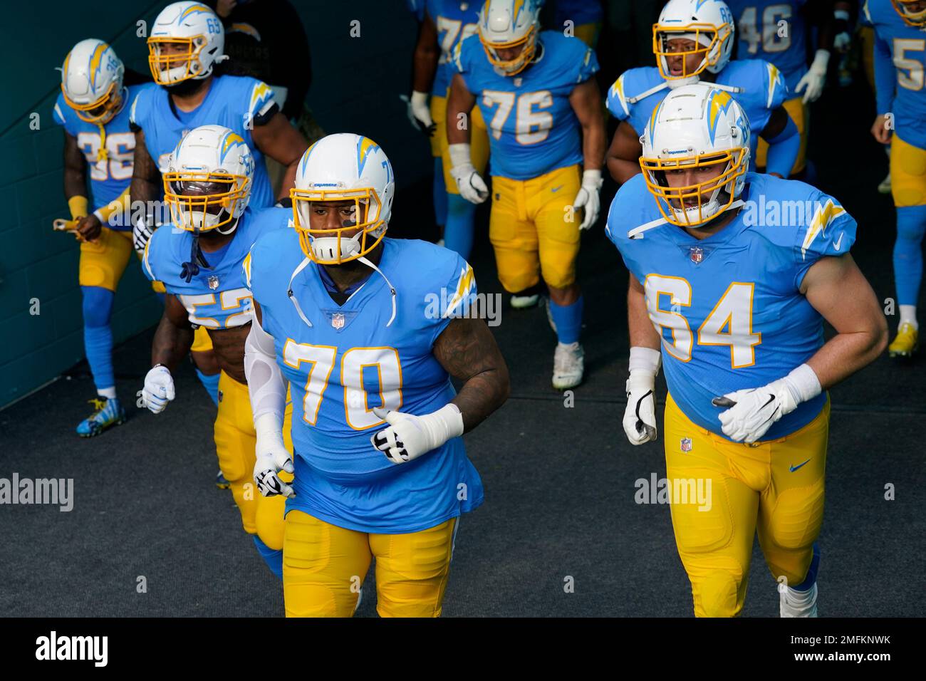 Los Angeles Chargers offensive guards Trai Turner (70) and Cole Toner ...