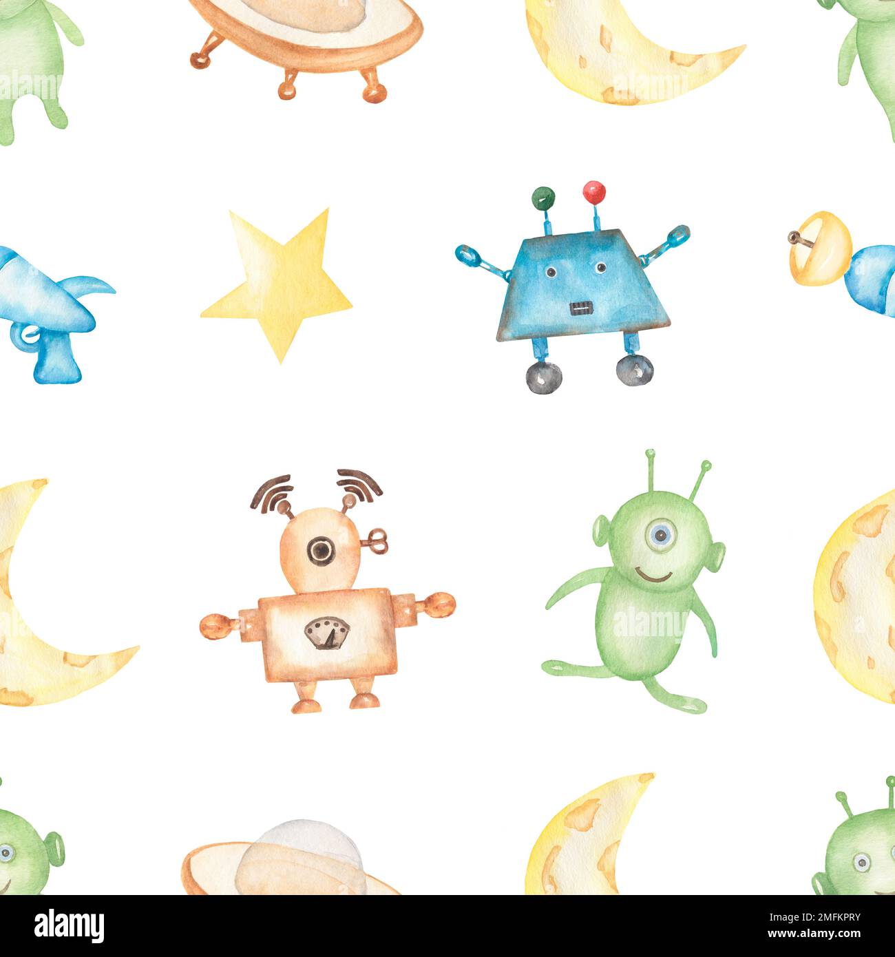 Watercolor Space seamless Paper, Planets, Star, Moon, Astronaut paper ...