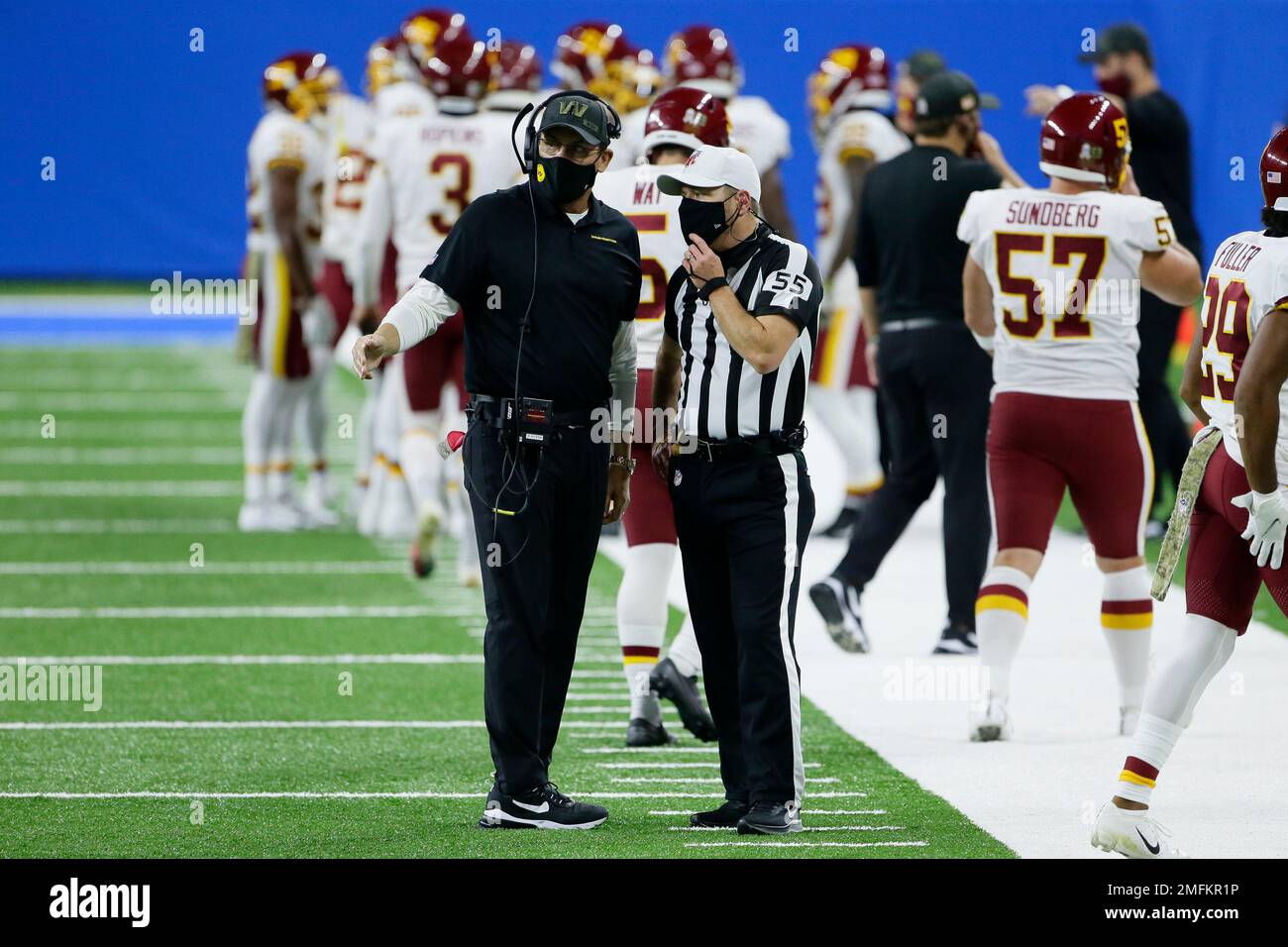 Washington Football Team head coach Ron Rivera talks with Referee Alex ...