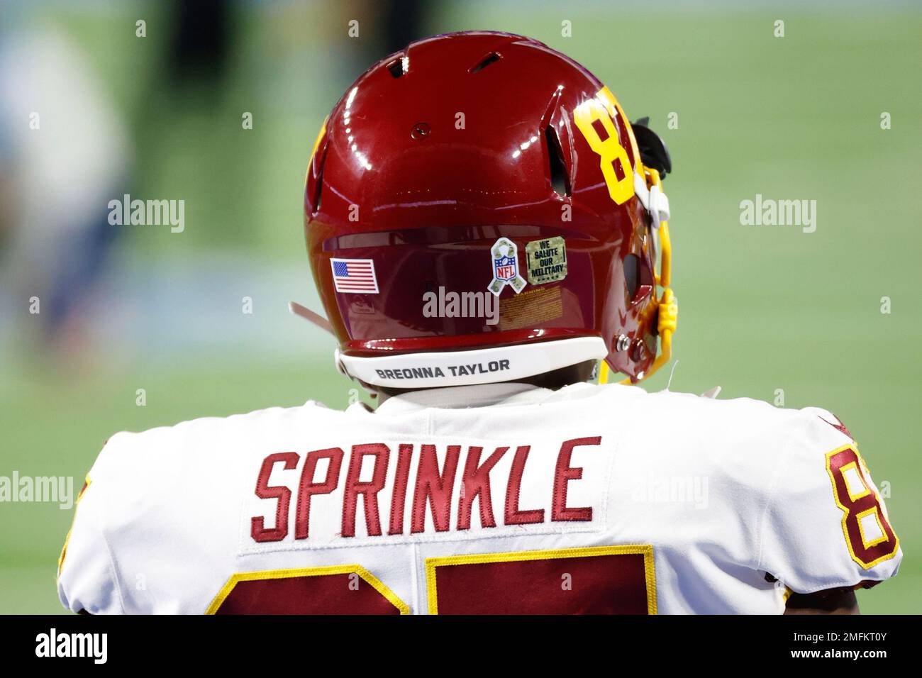 Breonna Taylor for Social Justice sticker on the helmet of Washington ...