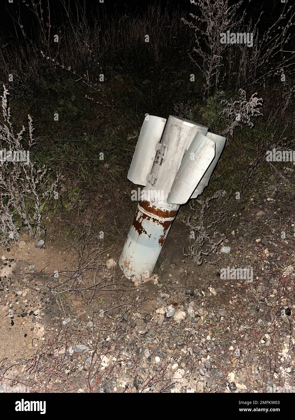Russian MLRS Grad projectile in the ground on liberated from occupation ...
