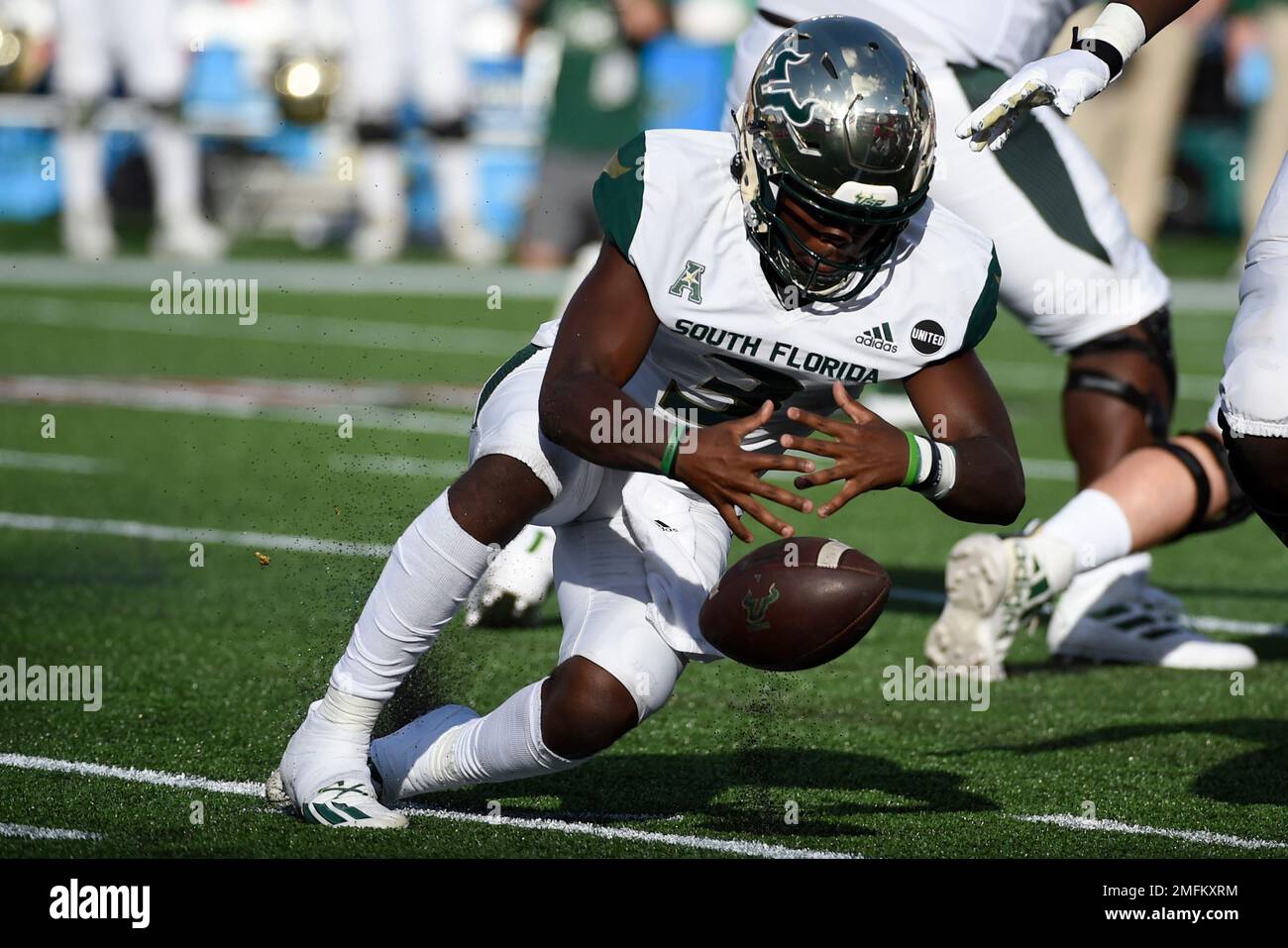 South Florida quarterback Jordan McCloud recovers a fumble during the ...