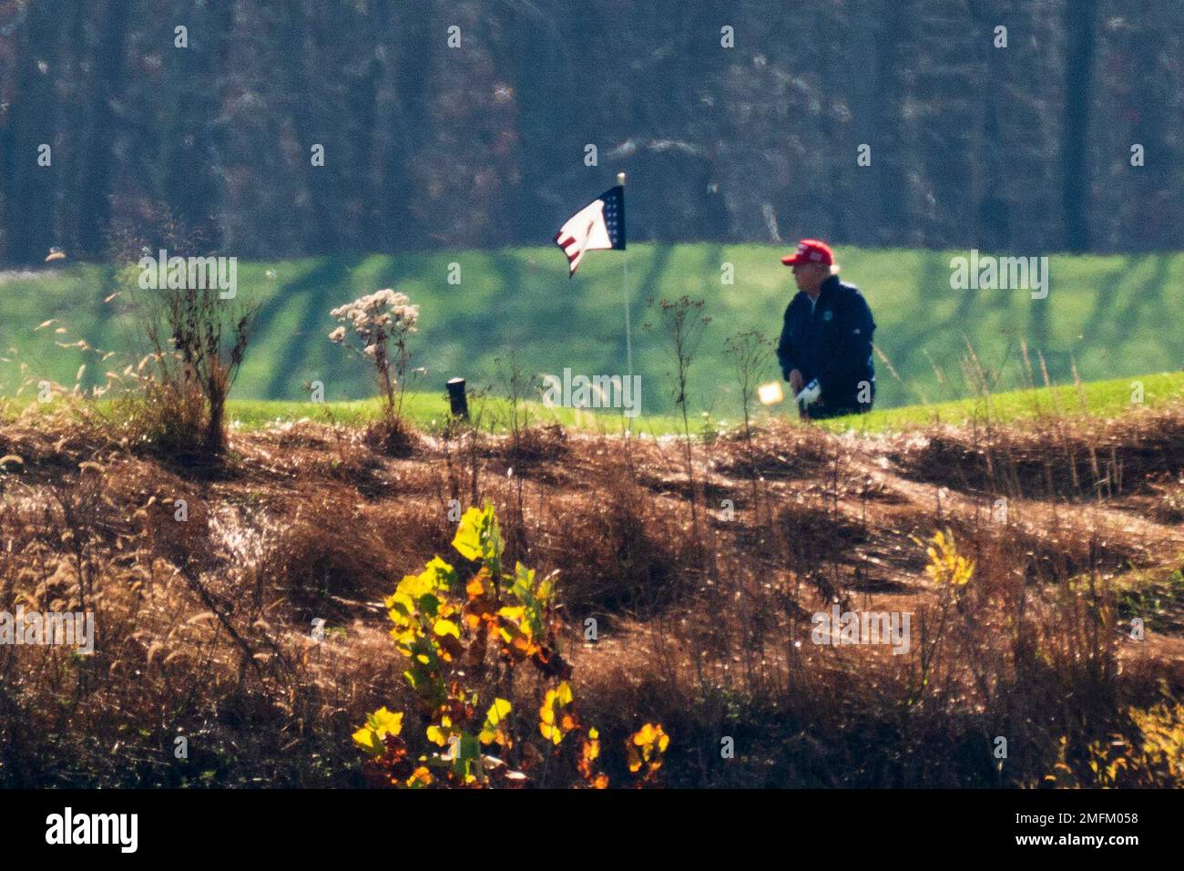 President Donald Trump plays golf at Trump National Golf Club in ...