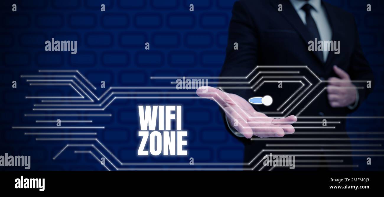 Text sign showing Wifi Zone. Business concept provide wireless high ...