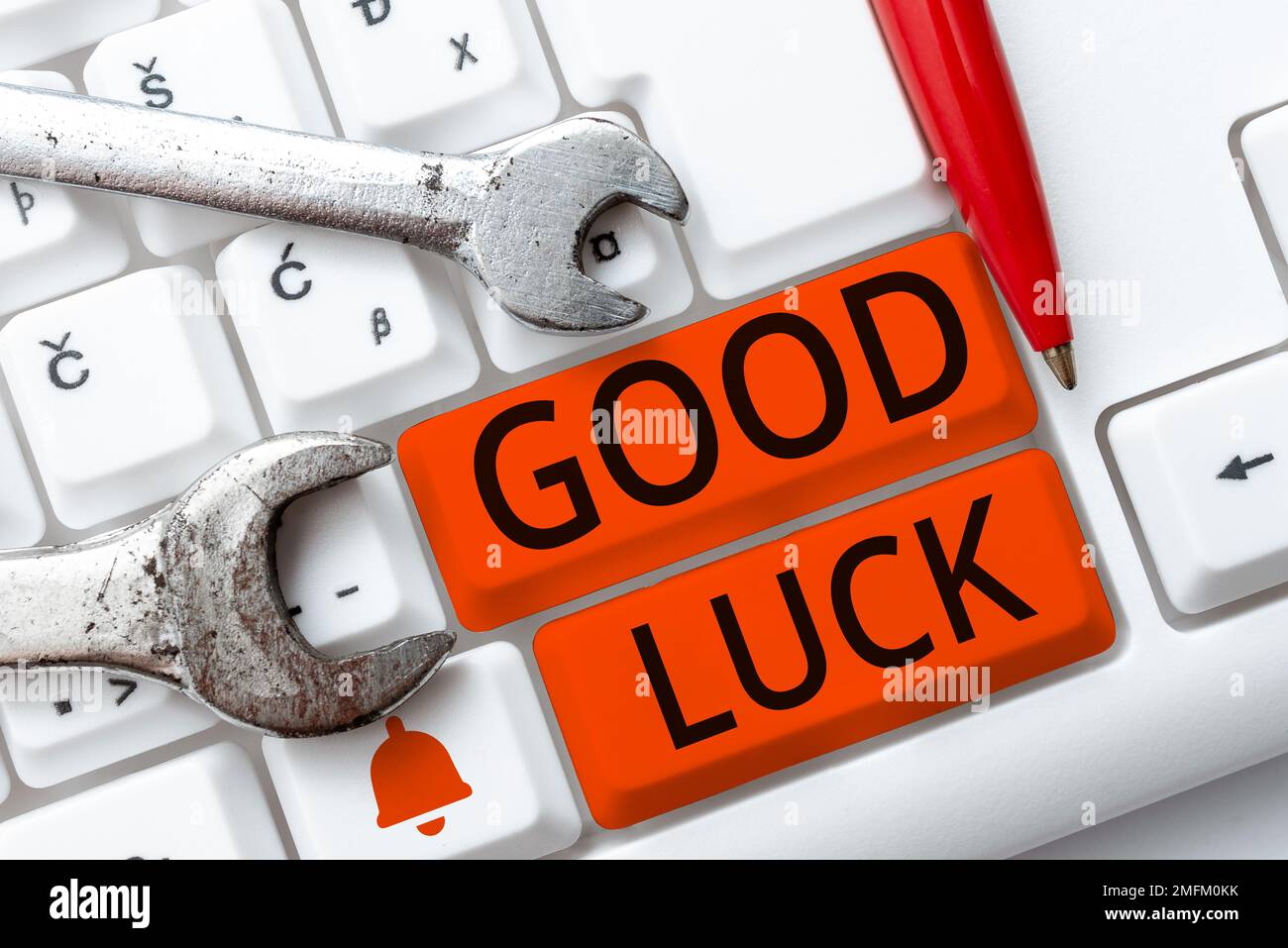 Hand writing sign Good Luck. Word for A positive fortune or a happy ...