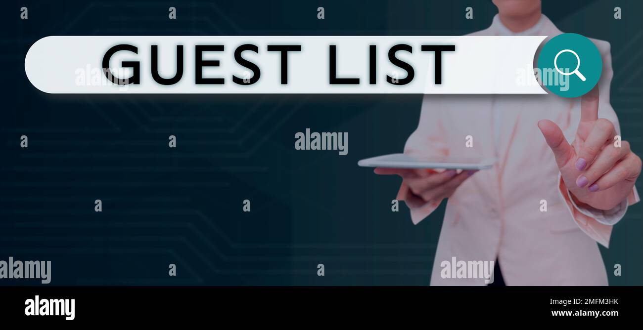 Writing displaying text Guest List. Business idea a list of people who ...