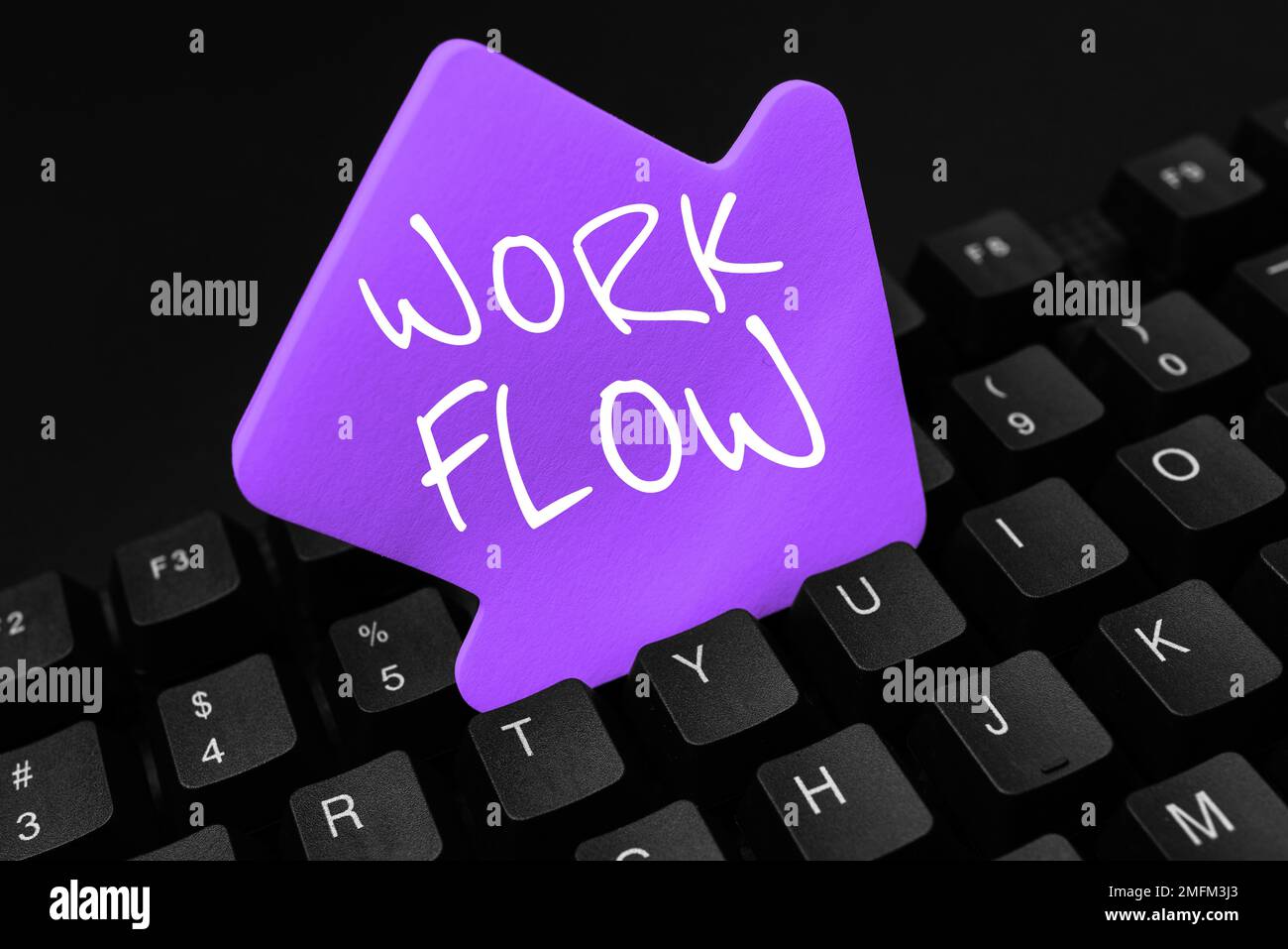 Hand writing sign Work Flow. Word Written on Continuity of a certain task to and from an office ...