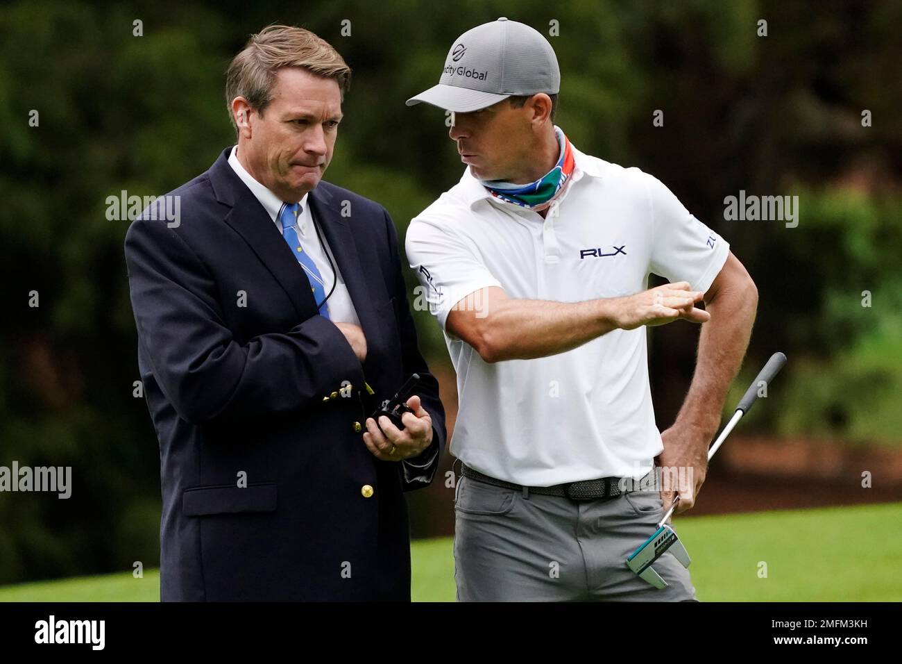 Billy Horschel speaks to an official on the sixth hole during the first ...