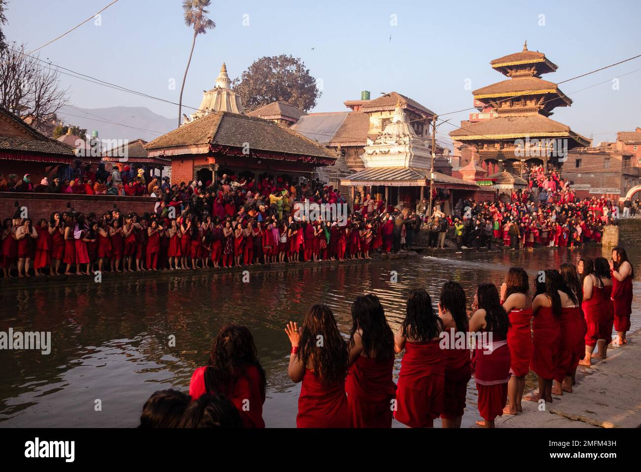 Kavre, Nepal. 25th Jan, 2023. Nepalese Hindu devotees gather to bathe ...