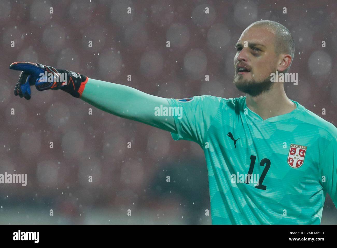 Serbia's goalkeeper Predrag Rajkovic reacts during the Euro 2020 ...