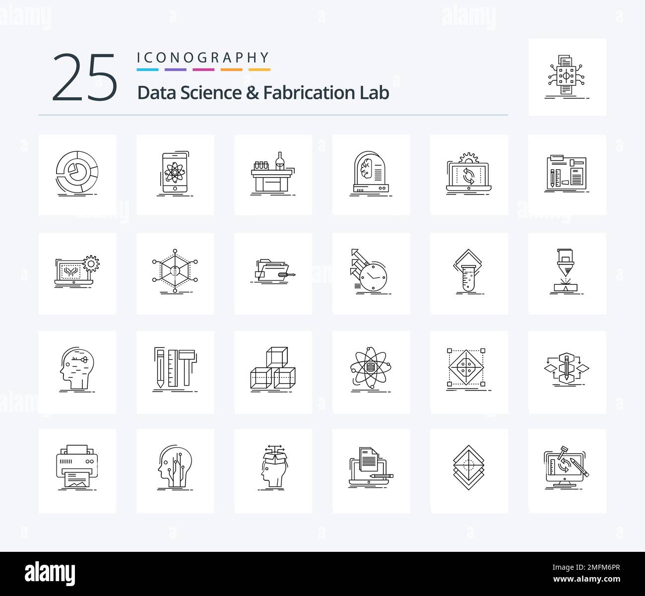 Data Science And Fabrication Lab 25 Line icon pack including future. ai. research. production ...