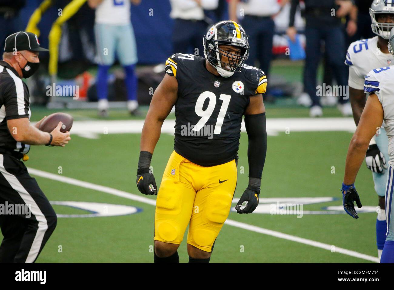 Pittsburgh Steelers defensive end Stephon Tuitt (91) reacts to a play ...