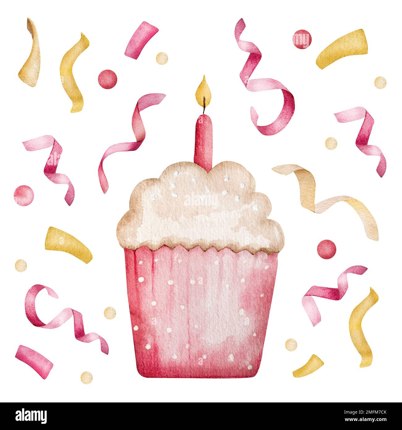 Happy Birthday cupcake watercolor illustration Stock Photo - Alamy