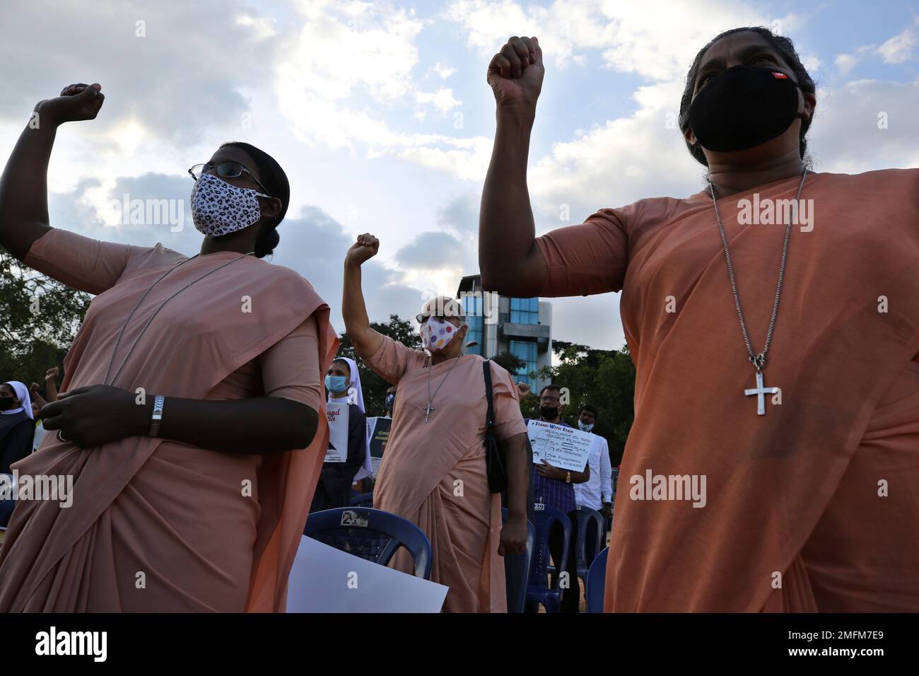 Indian Christian nuns shout slogans demanding the release of tribal ...