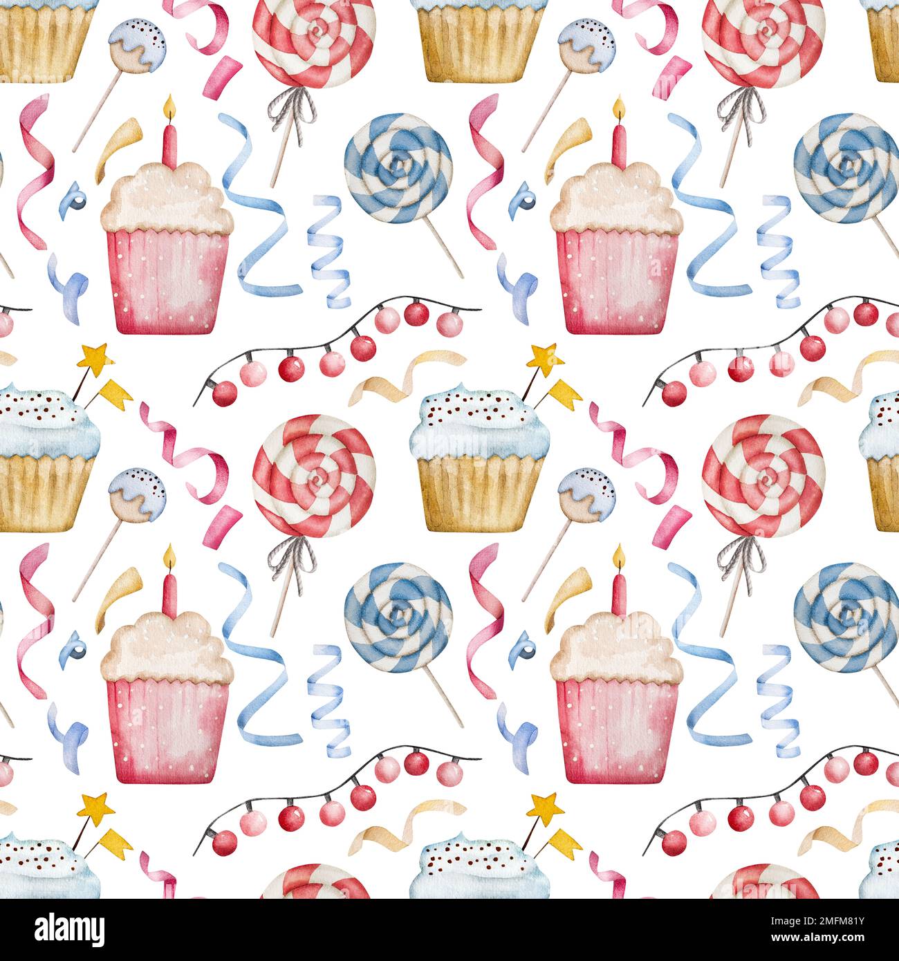 Happy Birthday cupcake watercolor illustration Stock Photo - Alamy