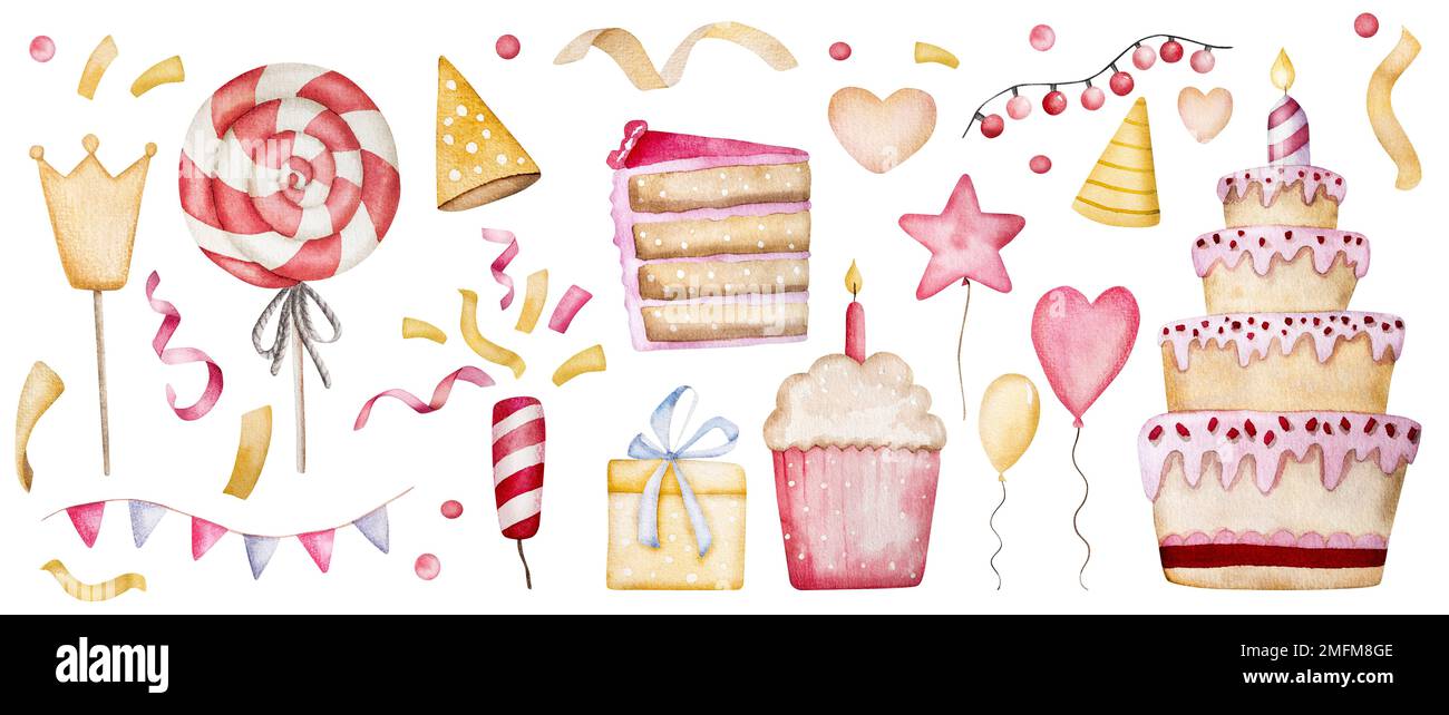 Happy Birthday cupcake watercolor illustration Stock Photo - Alamy