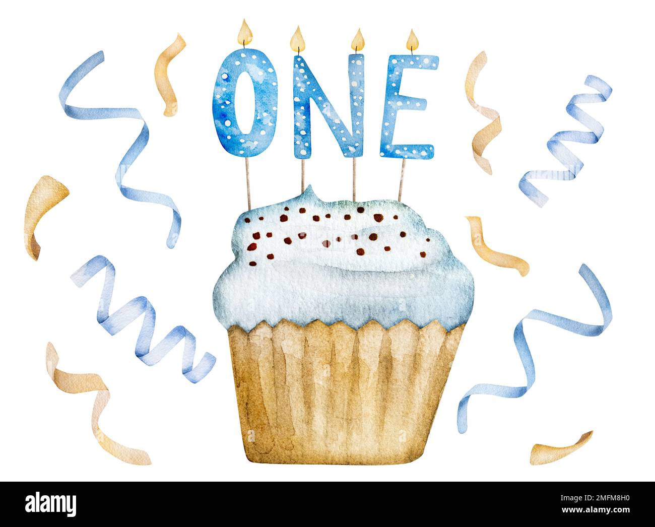 Happy Birthday cupcake watercolor illustration Stock Photo - Alamy