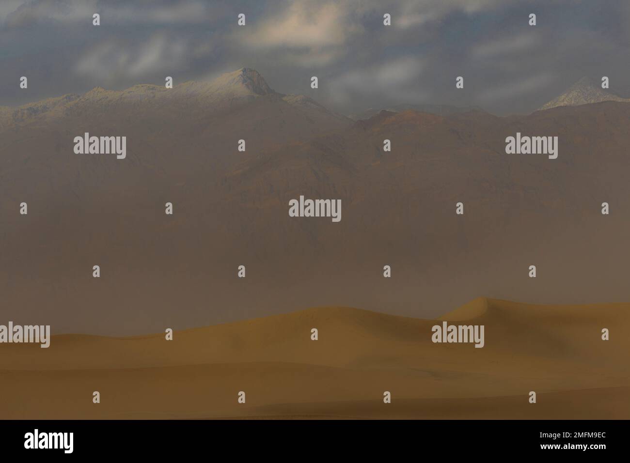 The Mesquite Dunes in Death Valley National Park in blowing dust ...