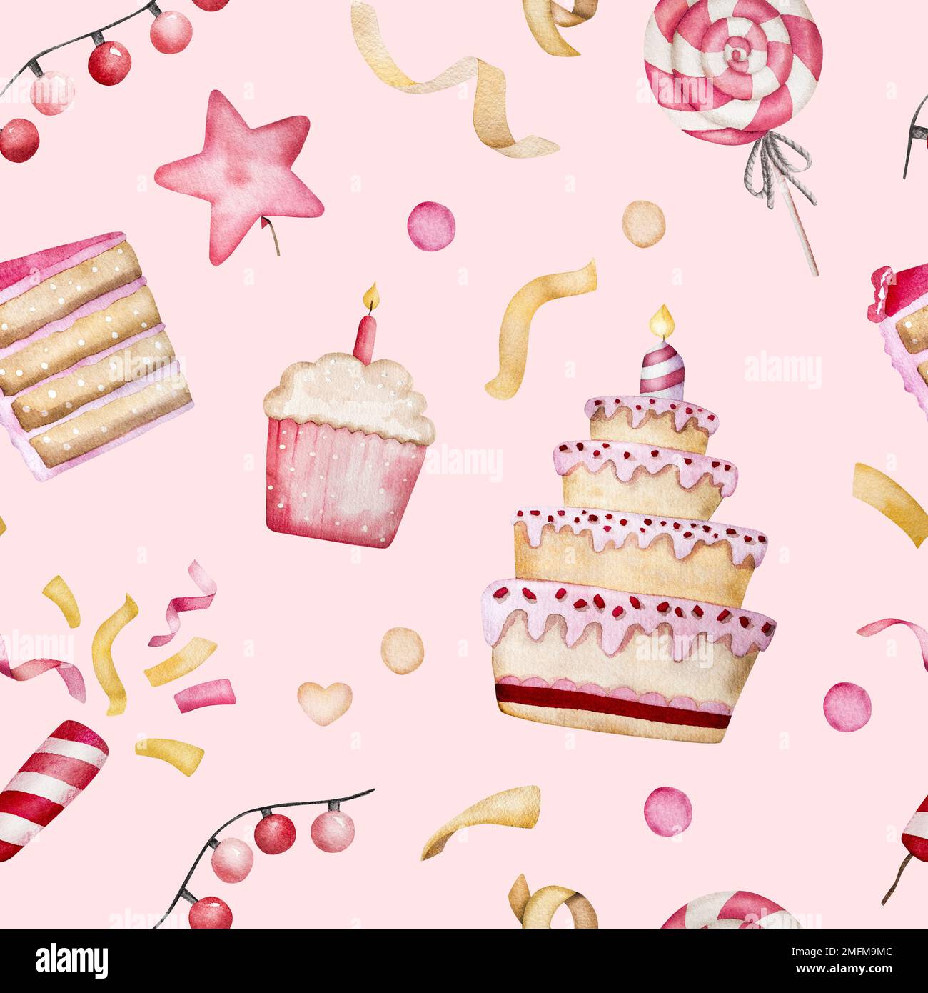 Happy Birthday cupcake watercolor illustration Stock Photo - Alamy