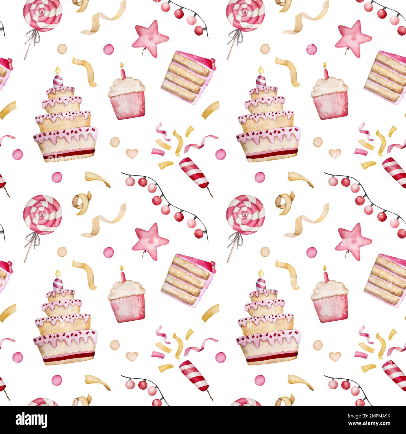 Happy Birthday cupcake watercolor illustration Stock Photo - Alamy