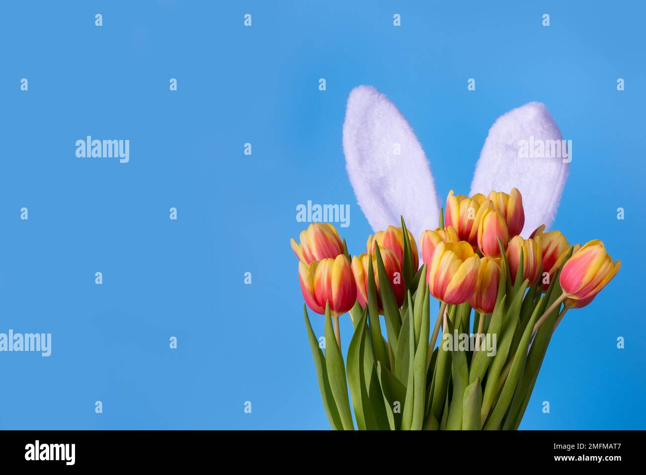 Easter greeting card with beautiful bouquet of tulips and decorative ...