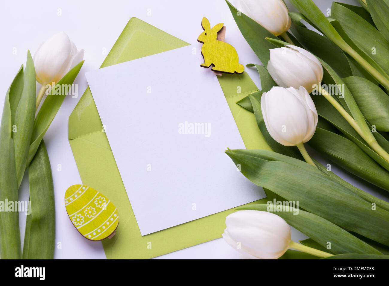 Template for Easter greeting card. Blank card with an envelope and ...