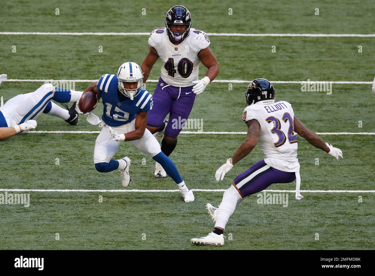 Indianapolis Colts DeMichael Harris runs with the ball after a catch ...