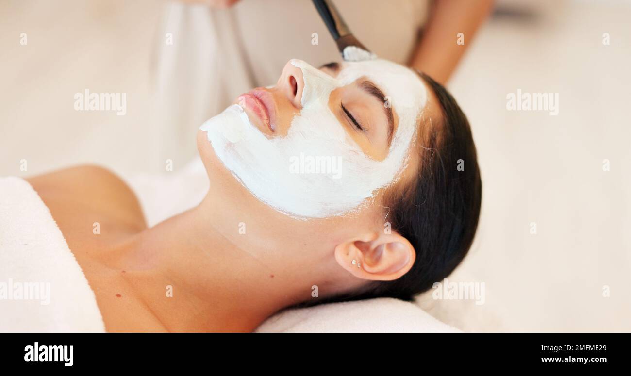 Beauty, skincare and luxury spa face mask for woman at professional ...