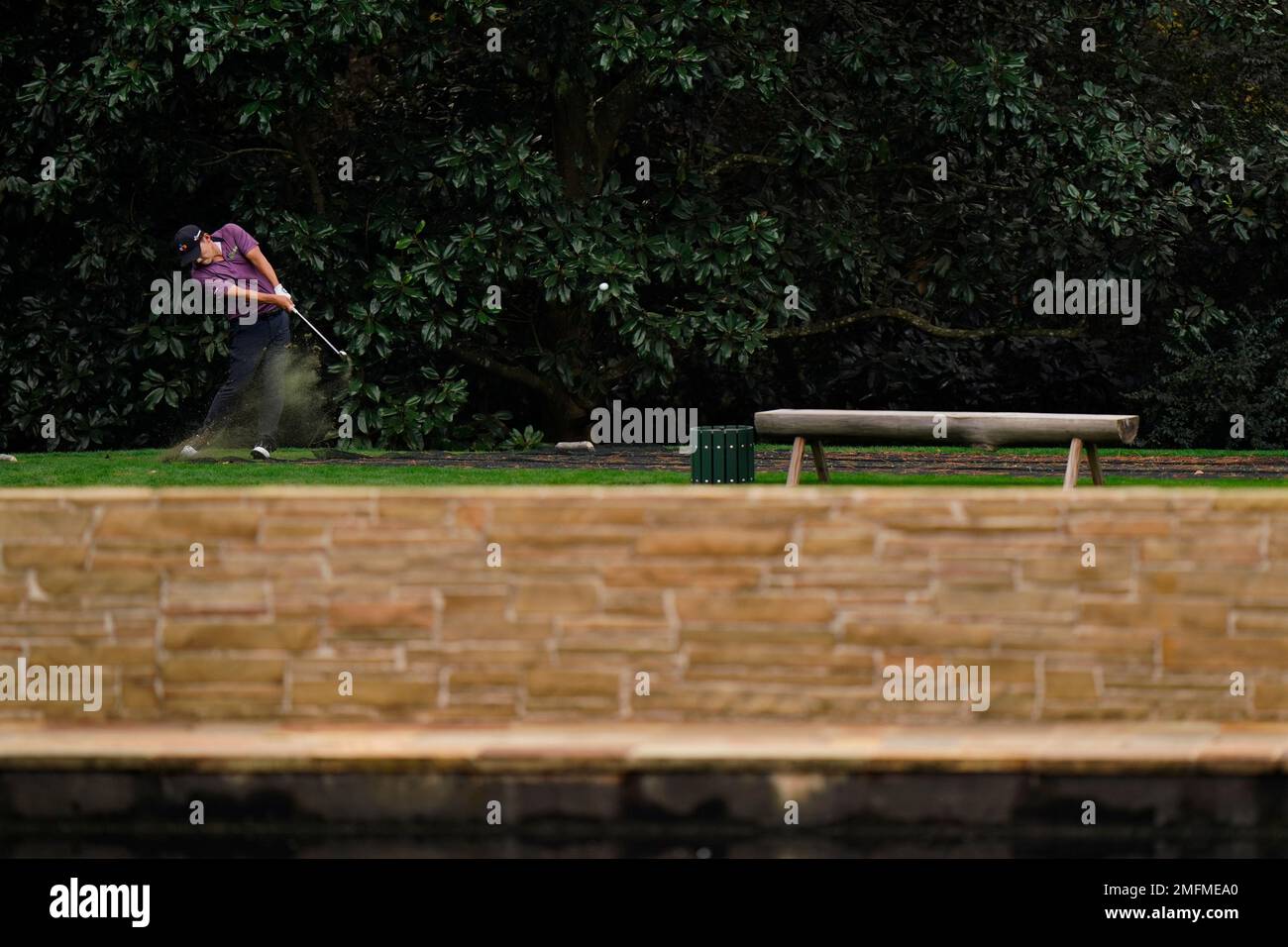 Sung Kang, of South Korea, tees off on the 16th hole during a practice ...