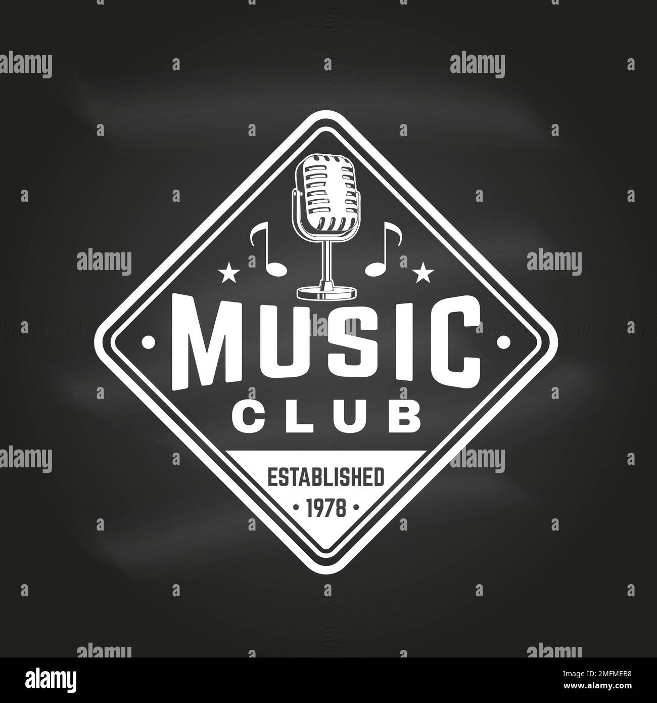 Music club logo, badge, label on chalkboard. Retro poster, banner with ...