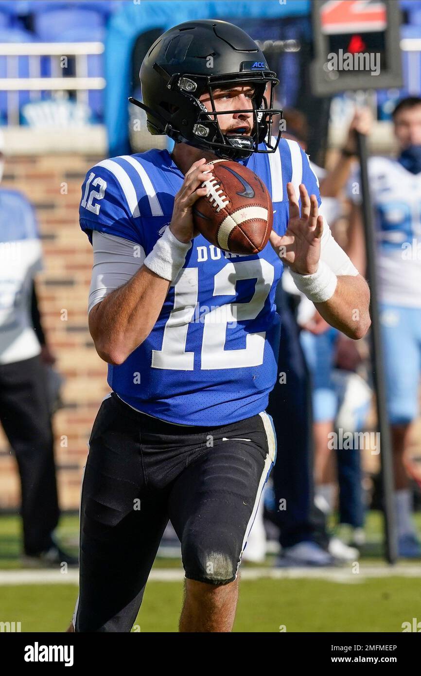 Duke Blue Devils quarterback Gunnar Holmberg (12) drops back to pass ...