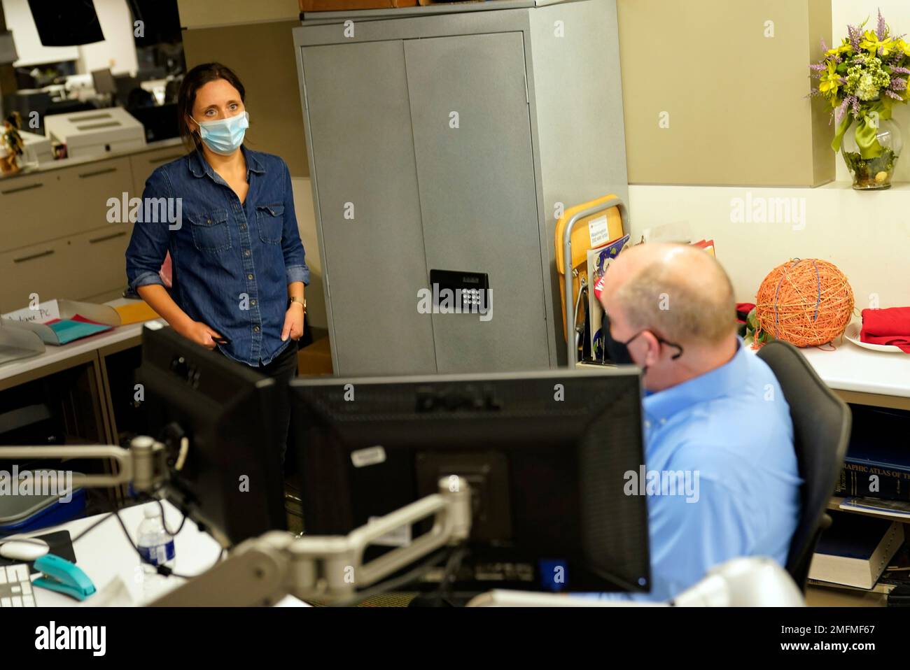Associated Press Washington Bureau Chief Julie Pace, left, talks with ...