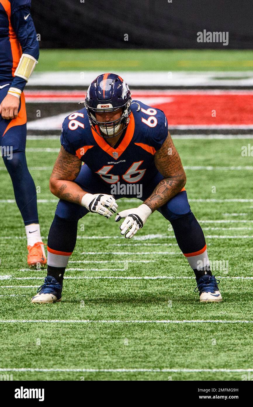 Denver Broncos offensive guard Dalton Risner (66) lines up during the ...
