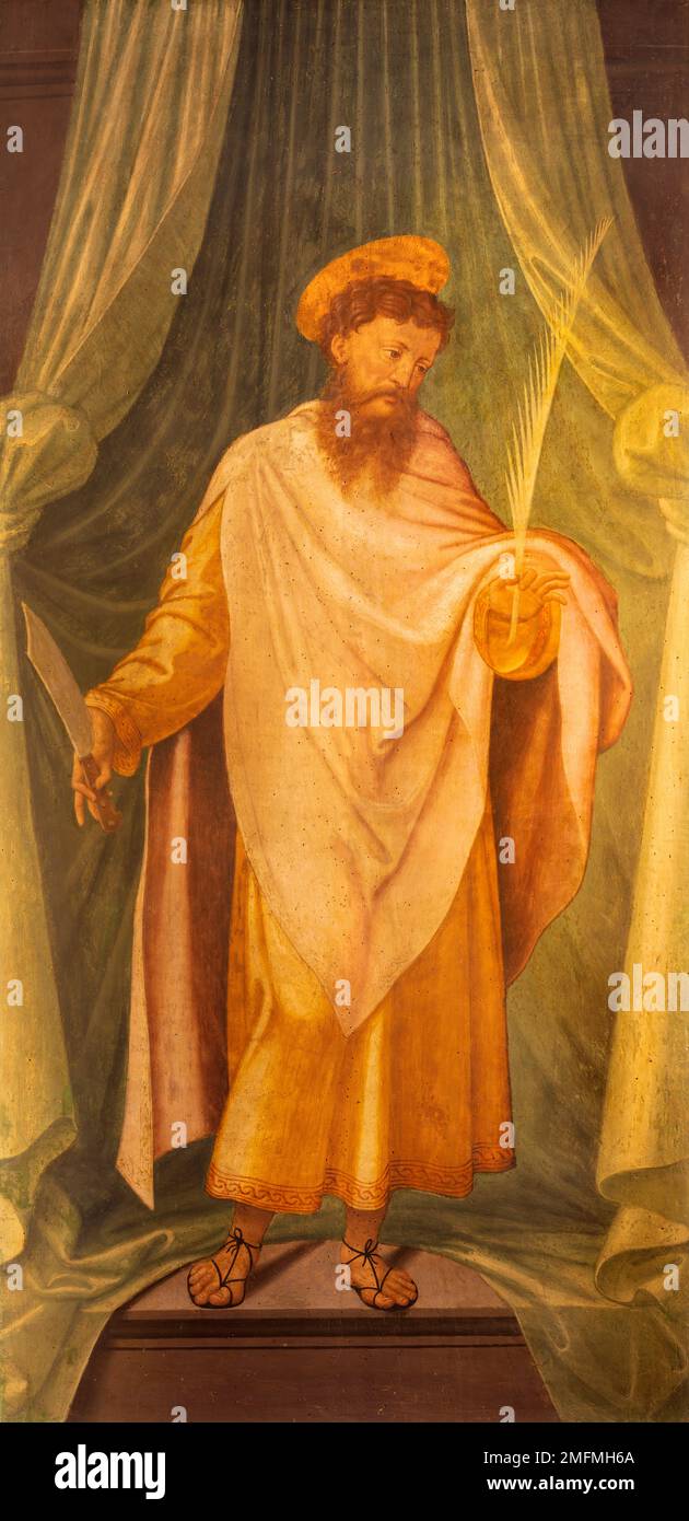 BIELLA, ITALY - JULY 15, 2022: The St. Bartholomew the apostle painting ...