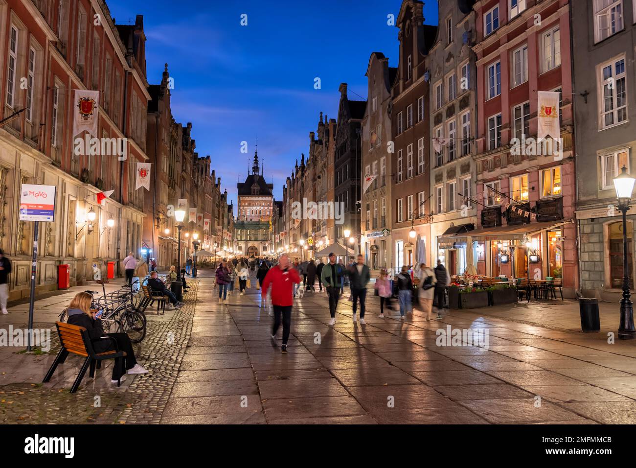 Gdansk, Poland - October 5, 2022 - People at Long Lane main pedestrian ...