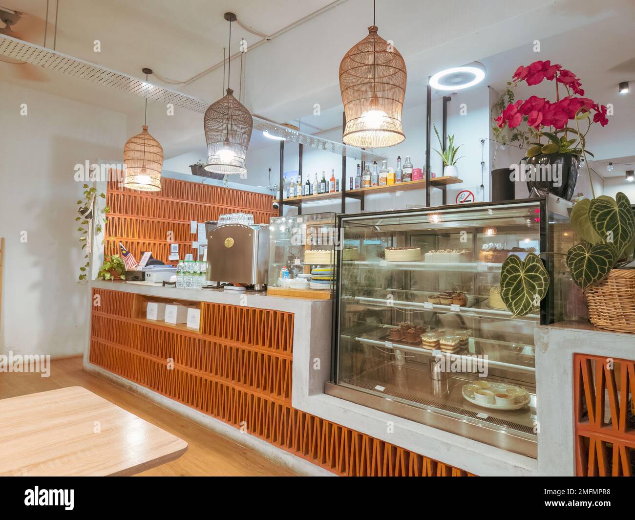 Bangi, Malaysia - Sep 19, 2022 - The caravan cafe's coffee bar counter ...