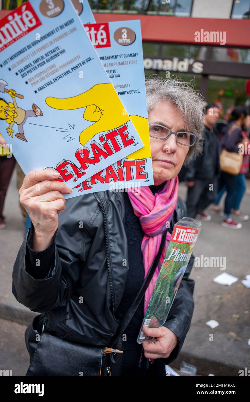 Paris, France, Woman Holding French Union Magazine, CGT, Newspaper ...