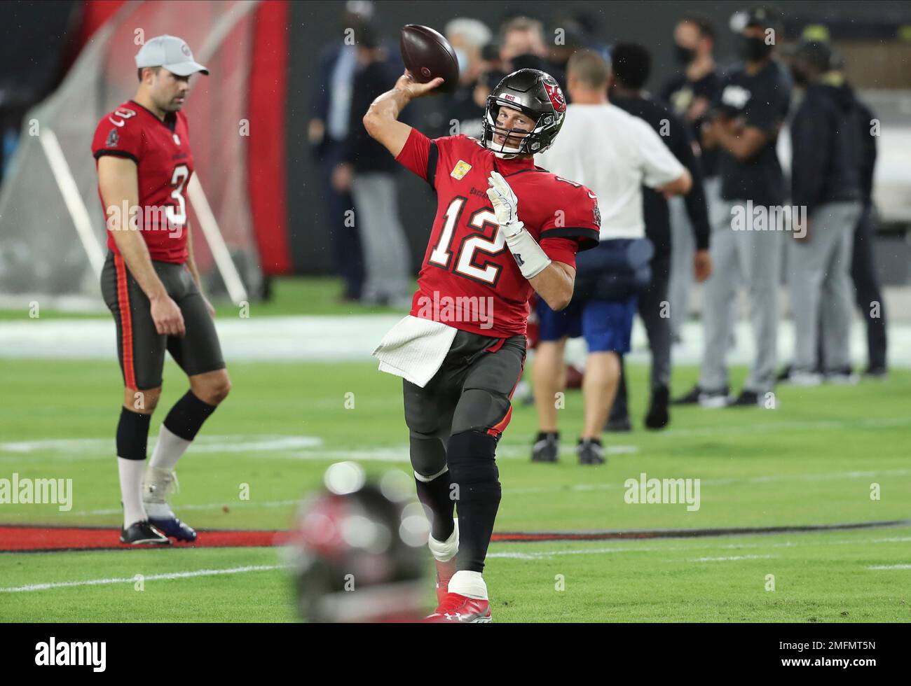 Tampa Bay Buccaneers quarterback Tom Brady (12) throws a pass before an ...