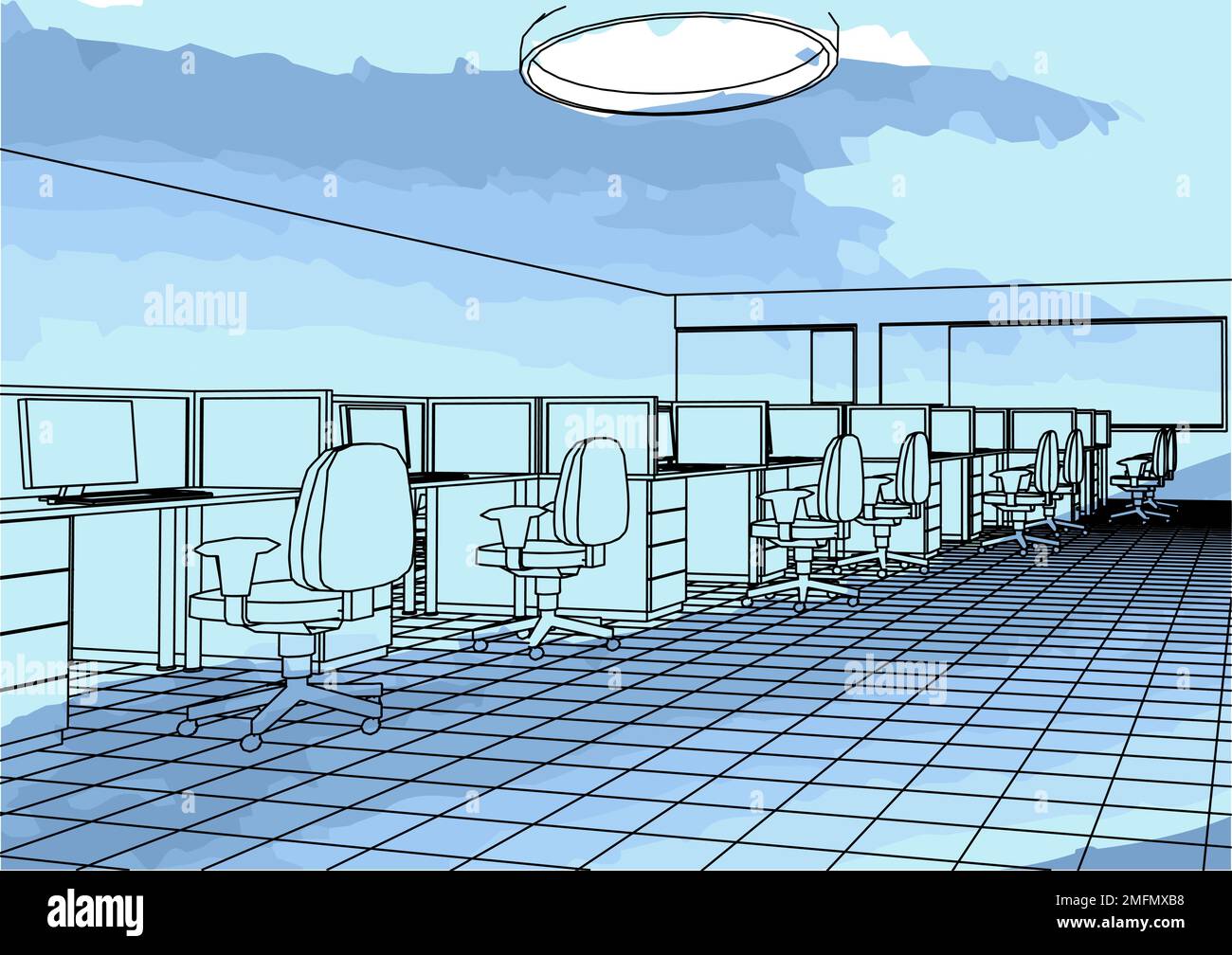 office vector illustration. Open concept office interior Stock Vector ...