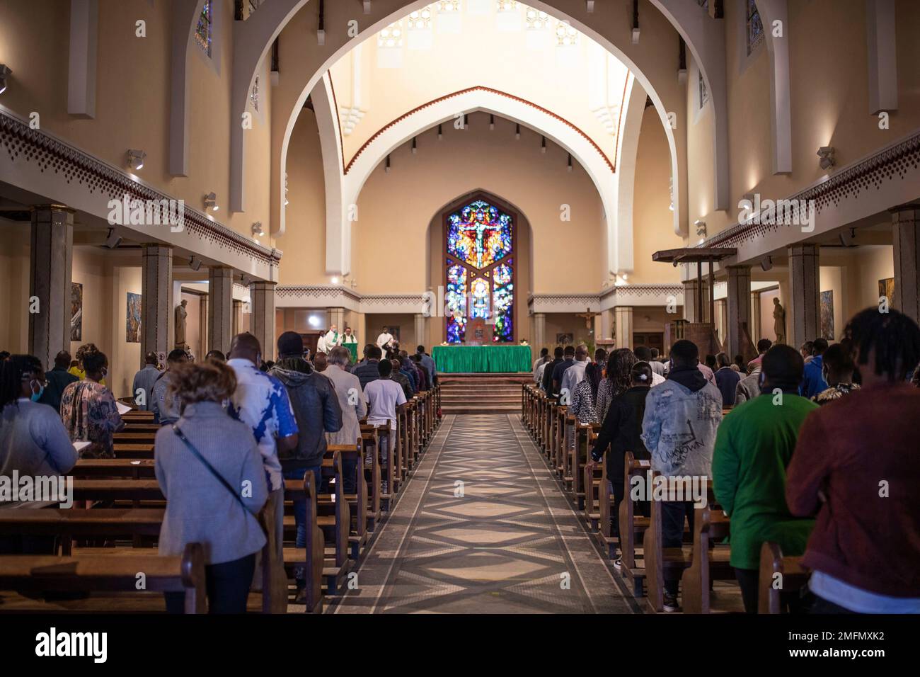 Worshipers take part in Sunday mass after the reopening of churches in ...