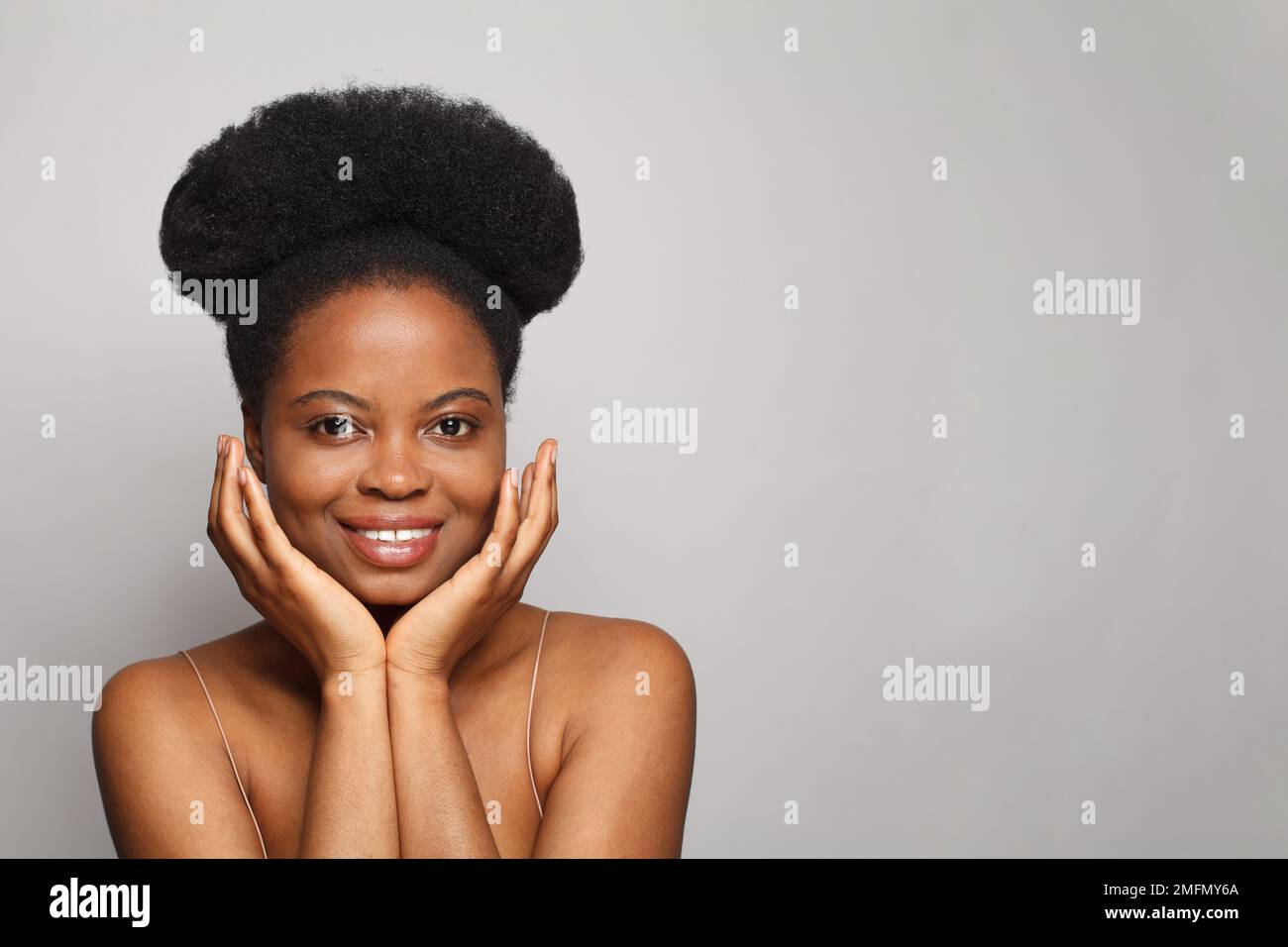 Healthy model woman posing on white background. Beautiful female face ...