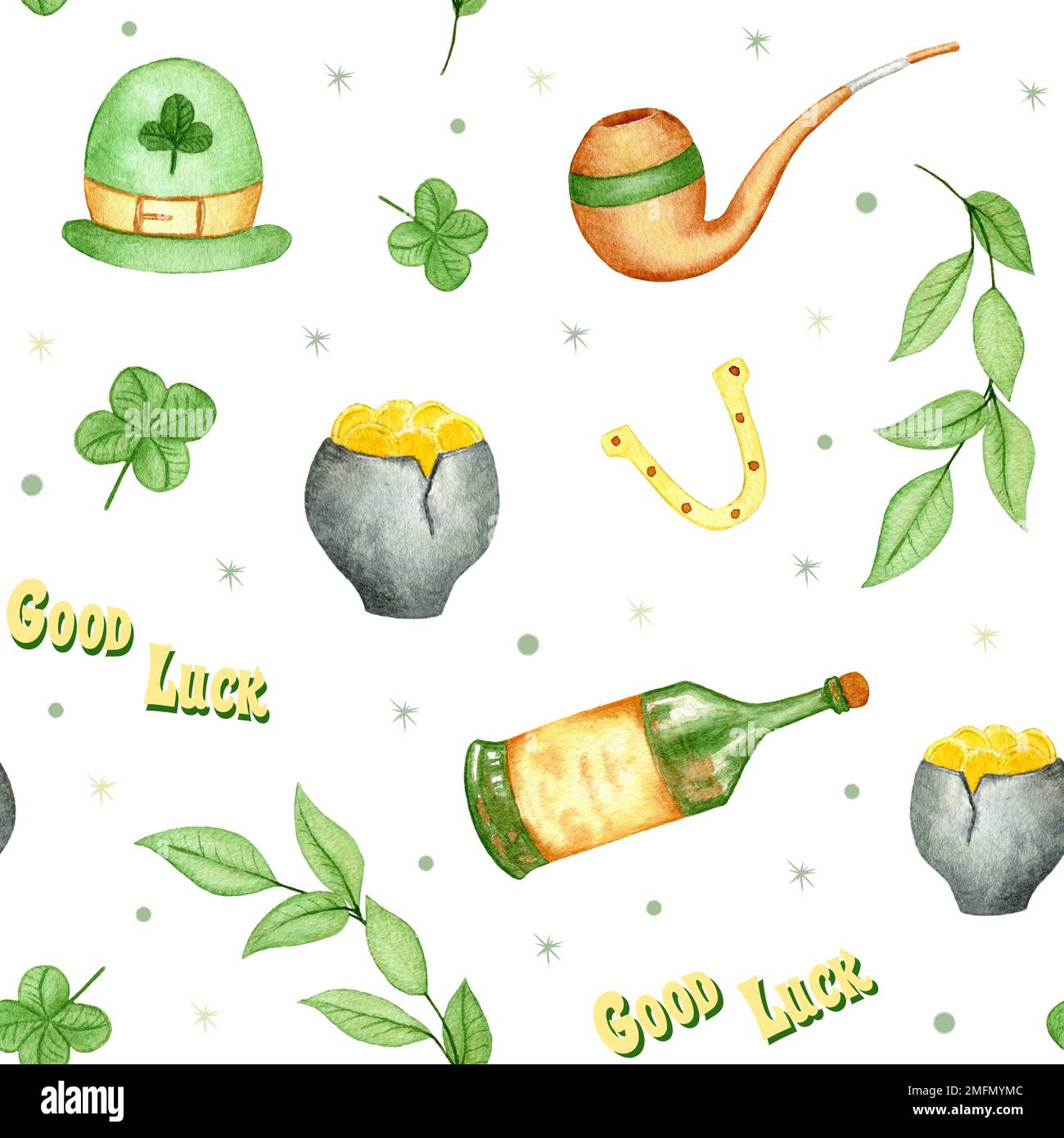 Watercolor Pattern for St. Patrick's Day. Seamless pattern with ...