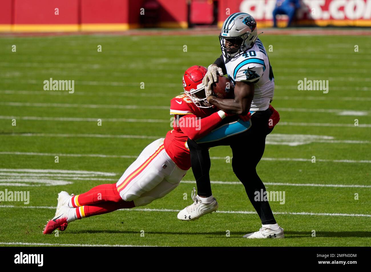 Carolina Panthers fullback Alex Armah (40) is tackled by Kansas City ...